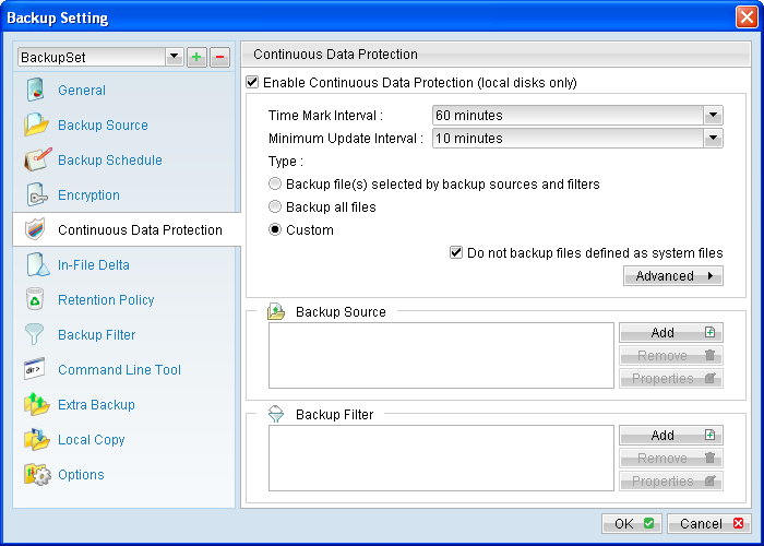 6 Configure backup sets